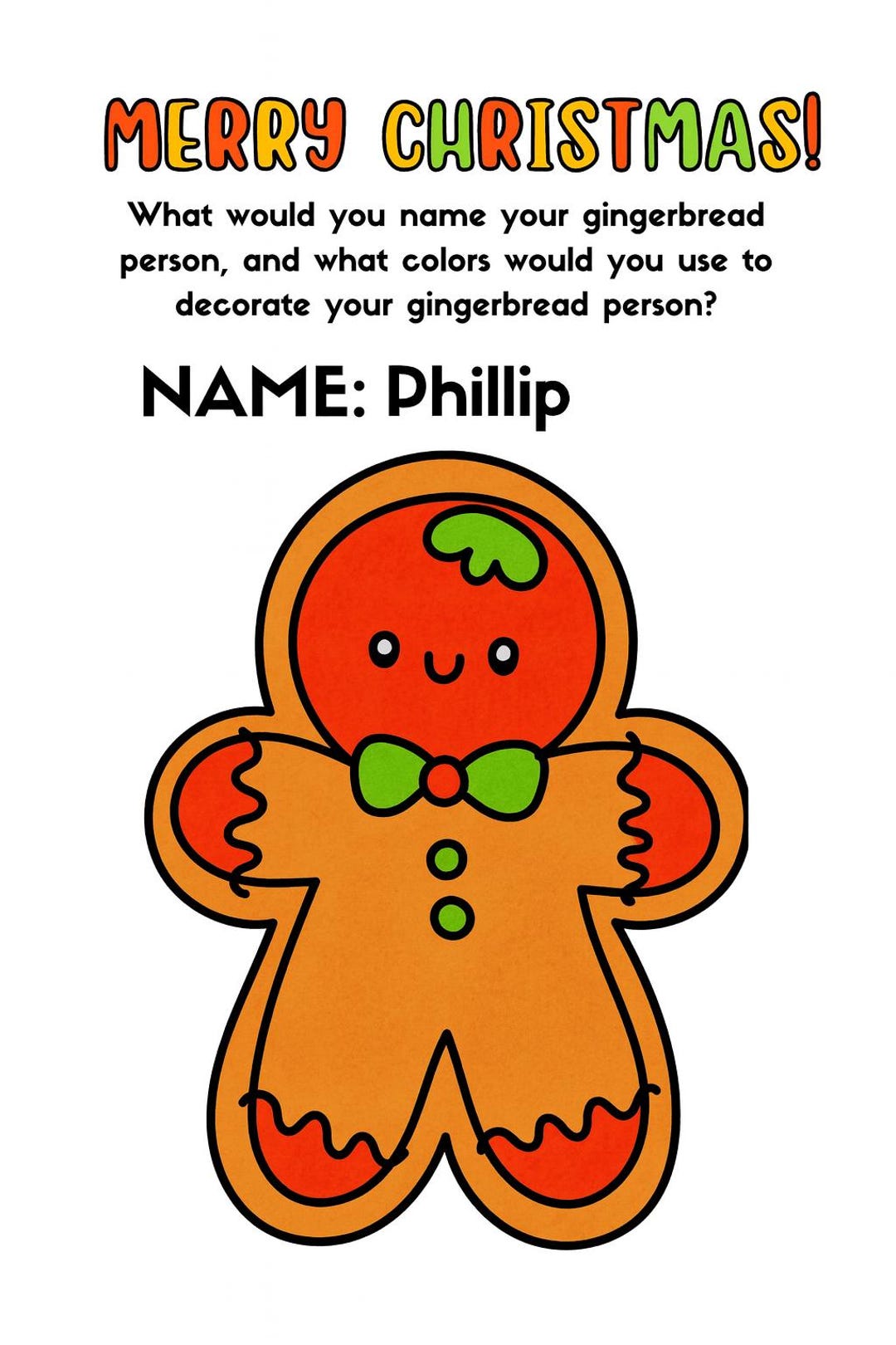 Merry Christmas Coloring Page, Gingerbread Activity for Kids ...