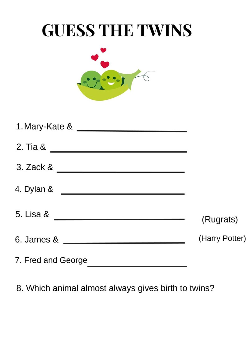 Guess the Twins Baby Shower Game, Twins Baby Shower Printable Activity ...