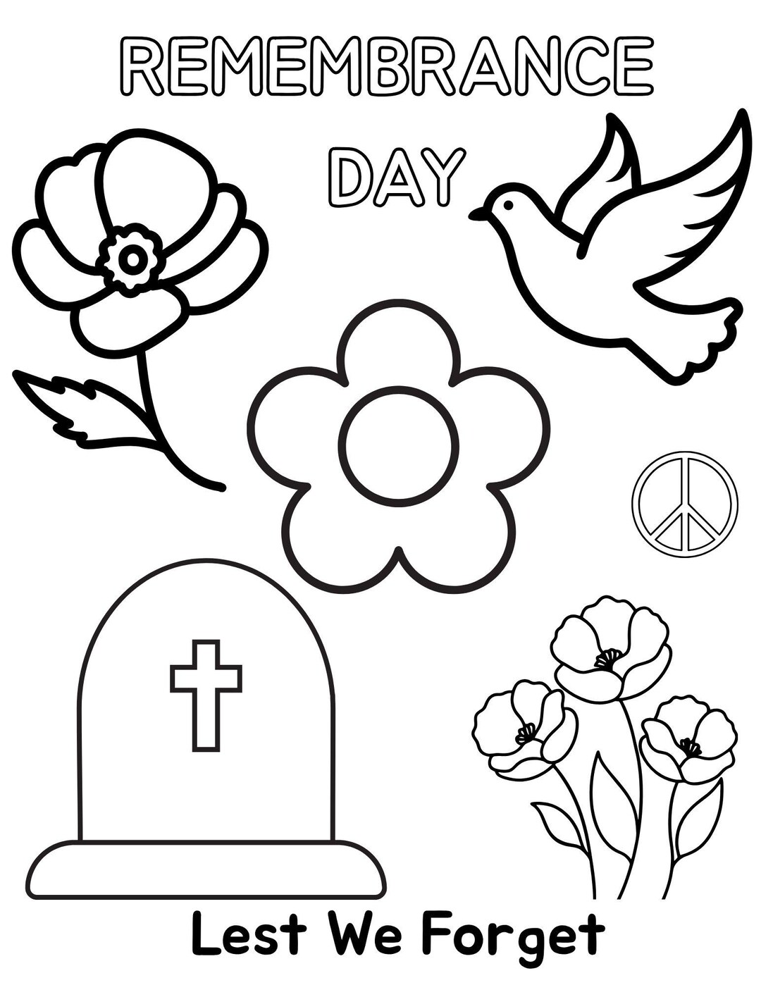 Remembrance Day Poppy Colouring Page for Kids (PDF) - Etsy