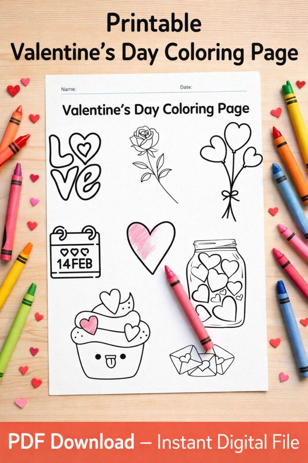 Valentine’s Day Coloring Page Printable | Kids Valentine Activity Sheet ...
