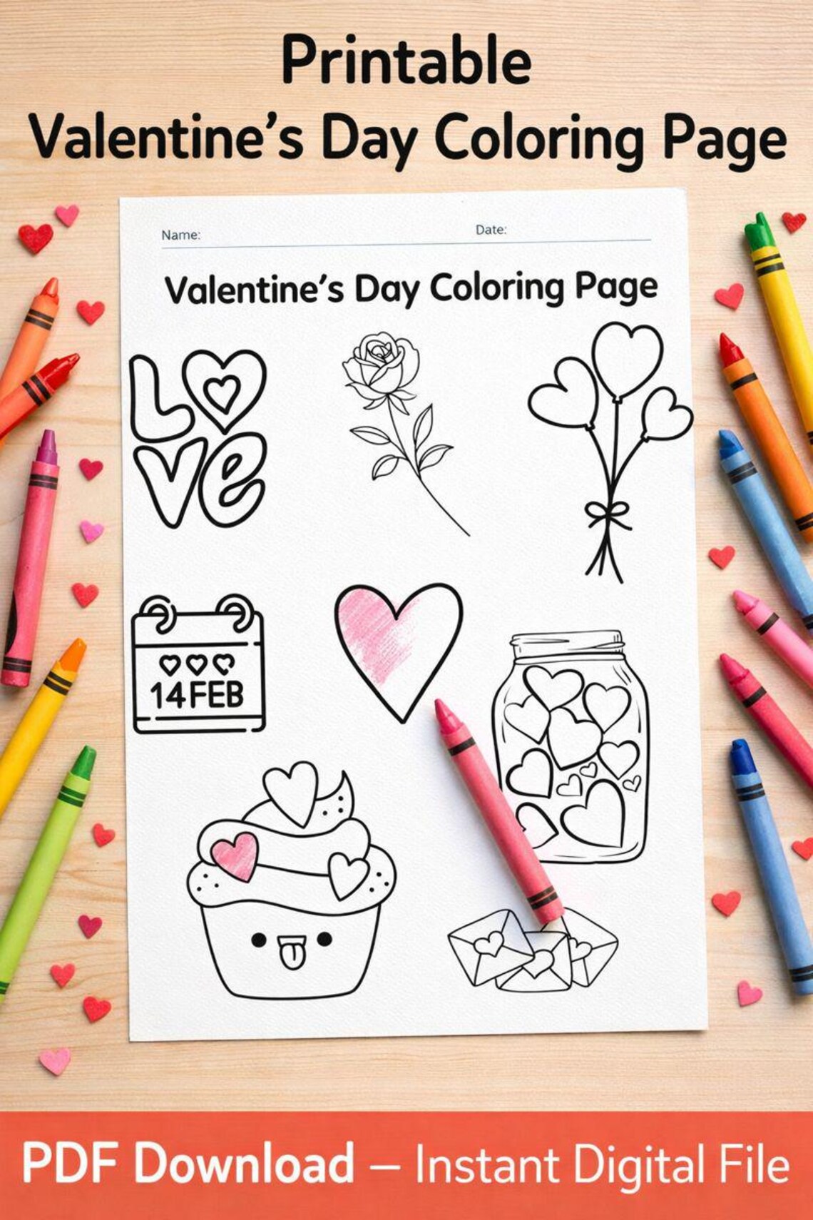 Valentine’s Day Coloring Page Printable | Kids Valentine Activity Sheet ...