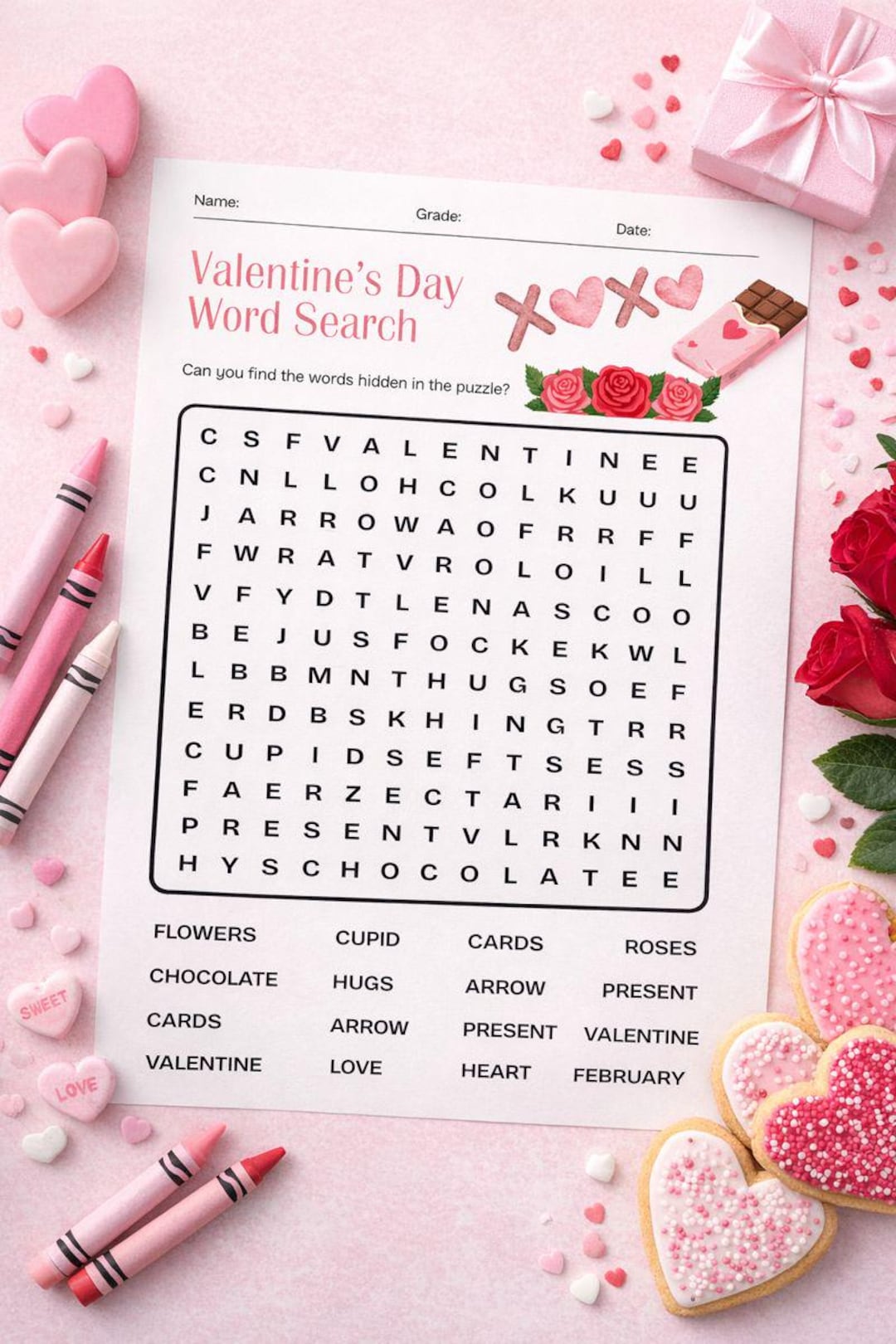 Valentine’s Day Word Search for Kids | Classroom Valentine Activity ...
