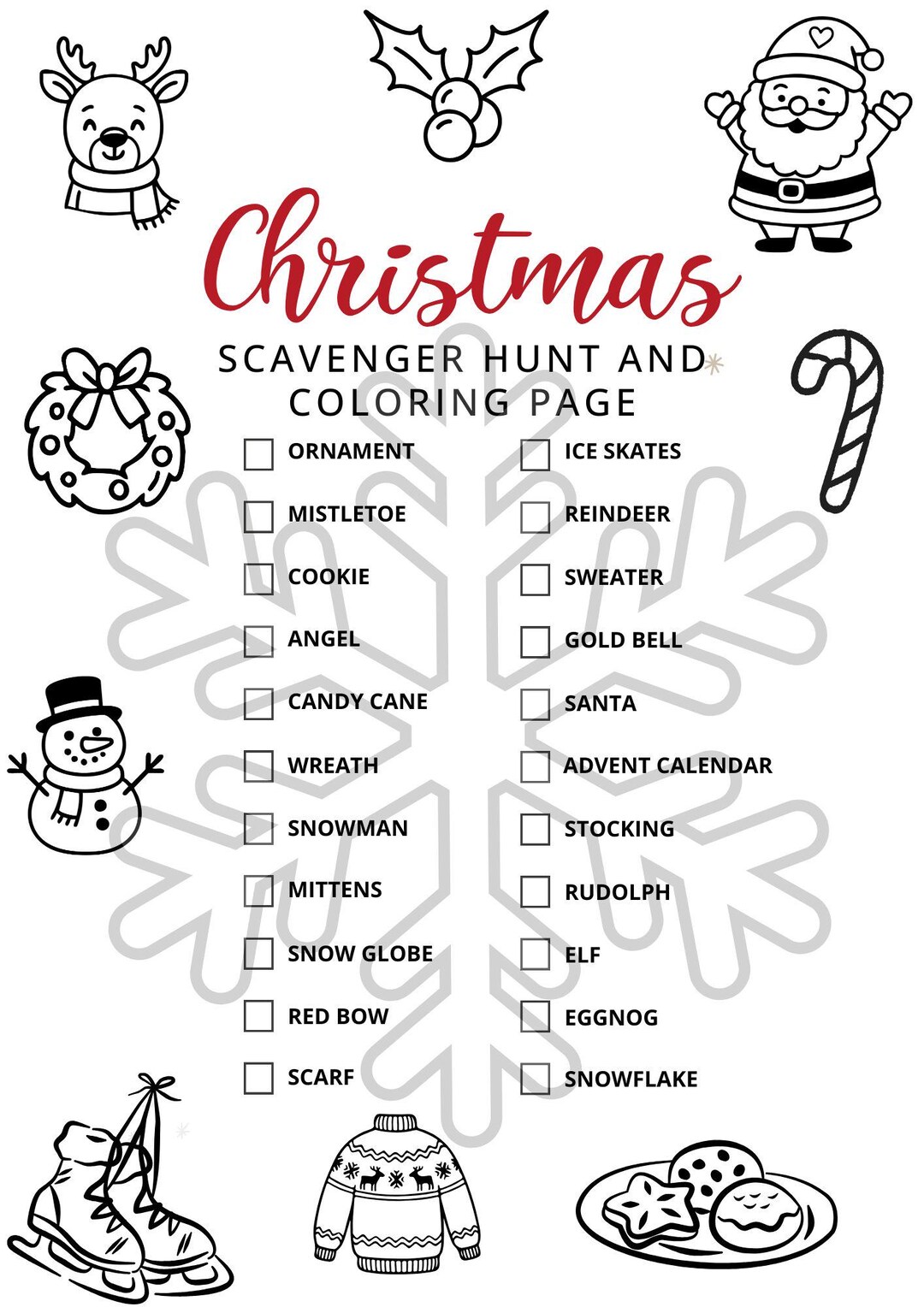 Kids Christmas Scavenger Hunt & Coloring Page – Printable Holiday ...
