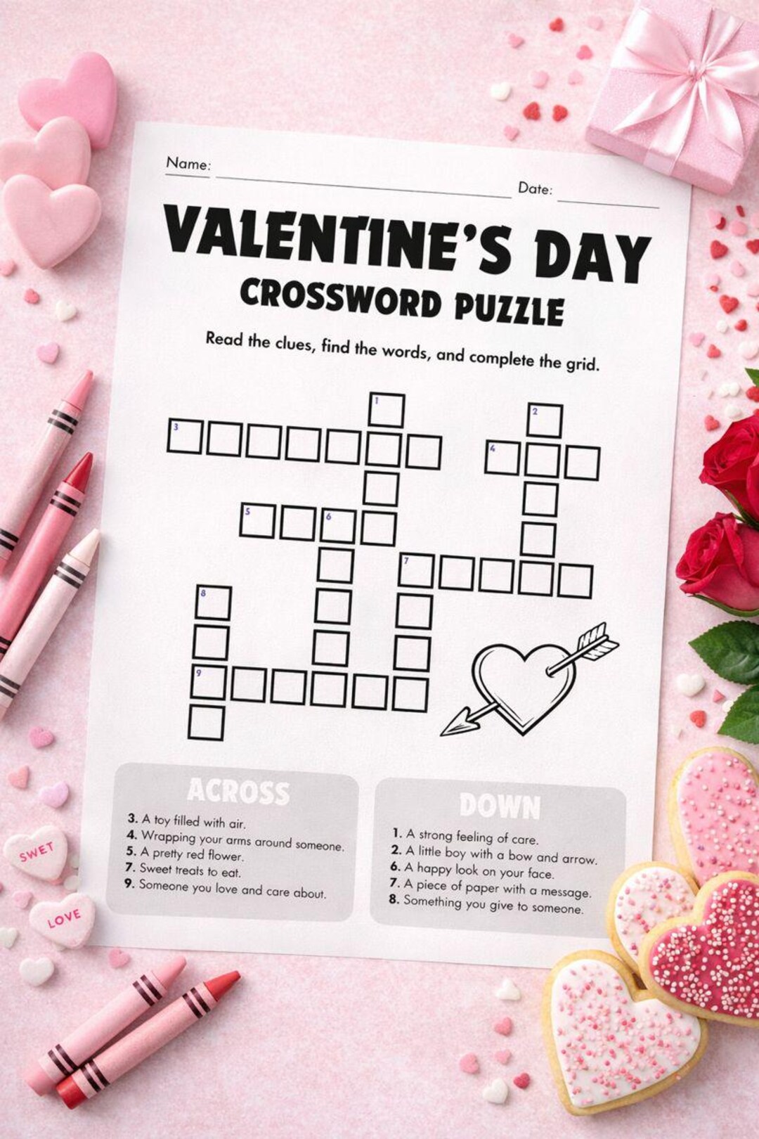Valentine’s Day Crossword Puzzle for Kids | Printable Valentine ...