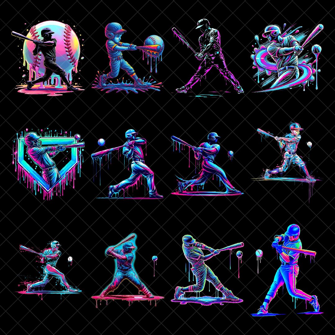 Baseball Player Drip PNG Bundle, Neon Ice Cream Drip Sublimation ...