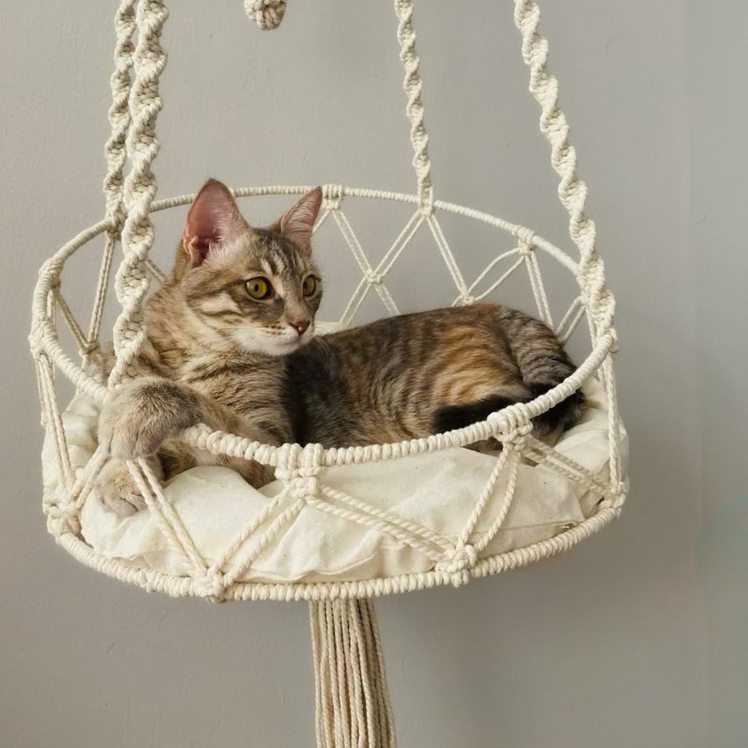 Handmade Macrame Cat Hammock | Hanging Pet Bed | Boho Cat Swing | Cozy ...