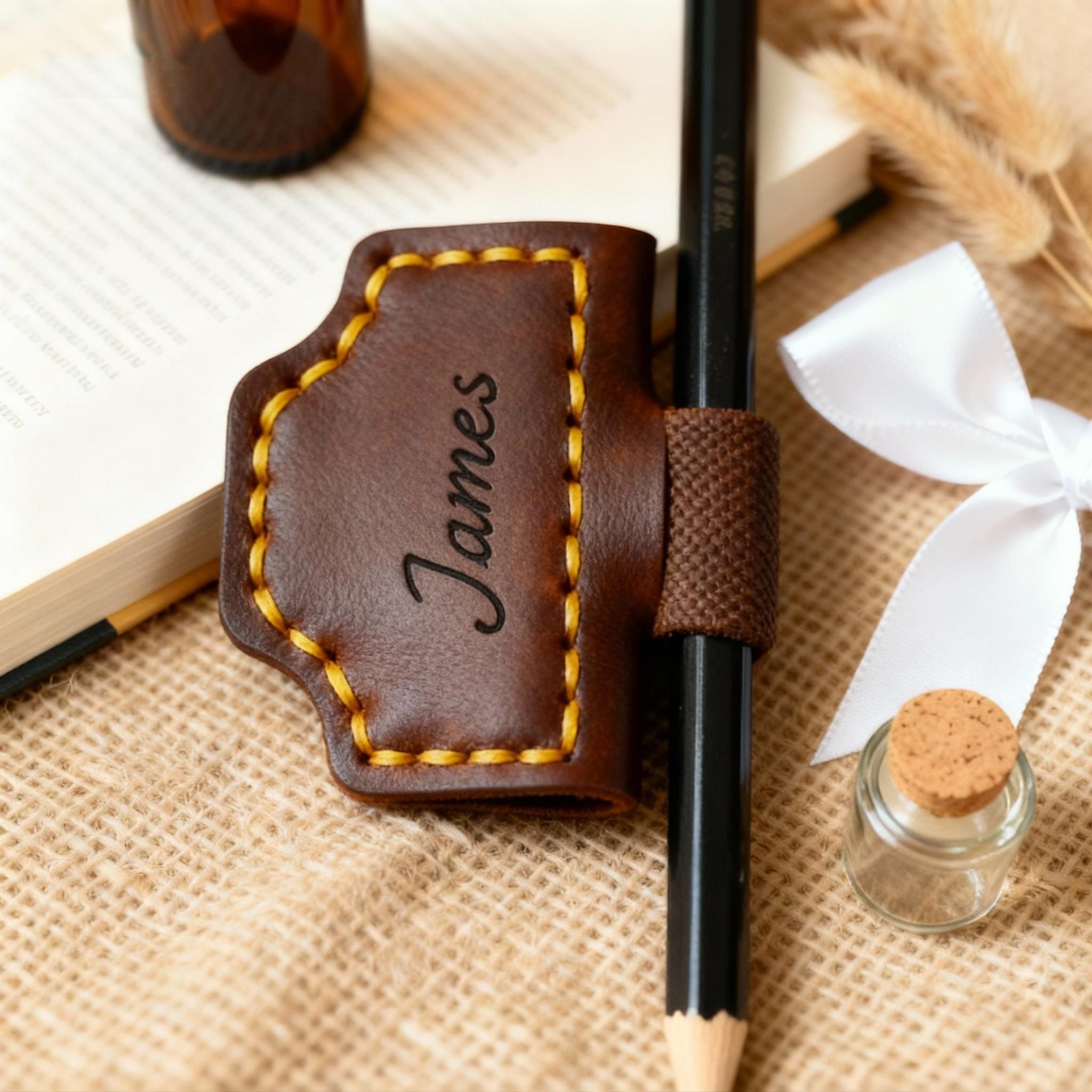 Personalized Leather Magnetic Bookmark With Pen Clip: Handmade Reader ...