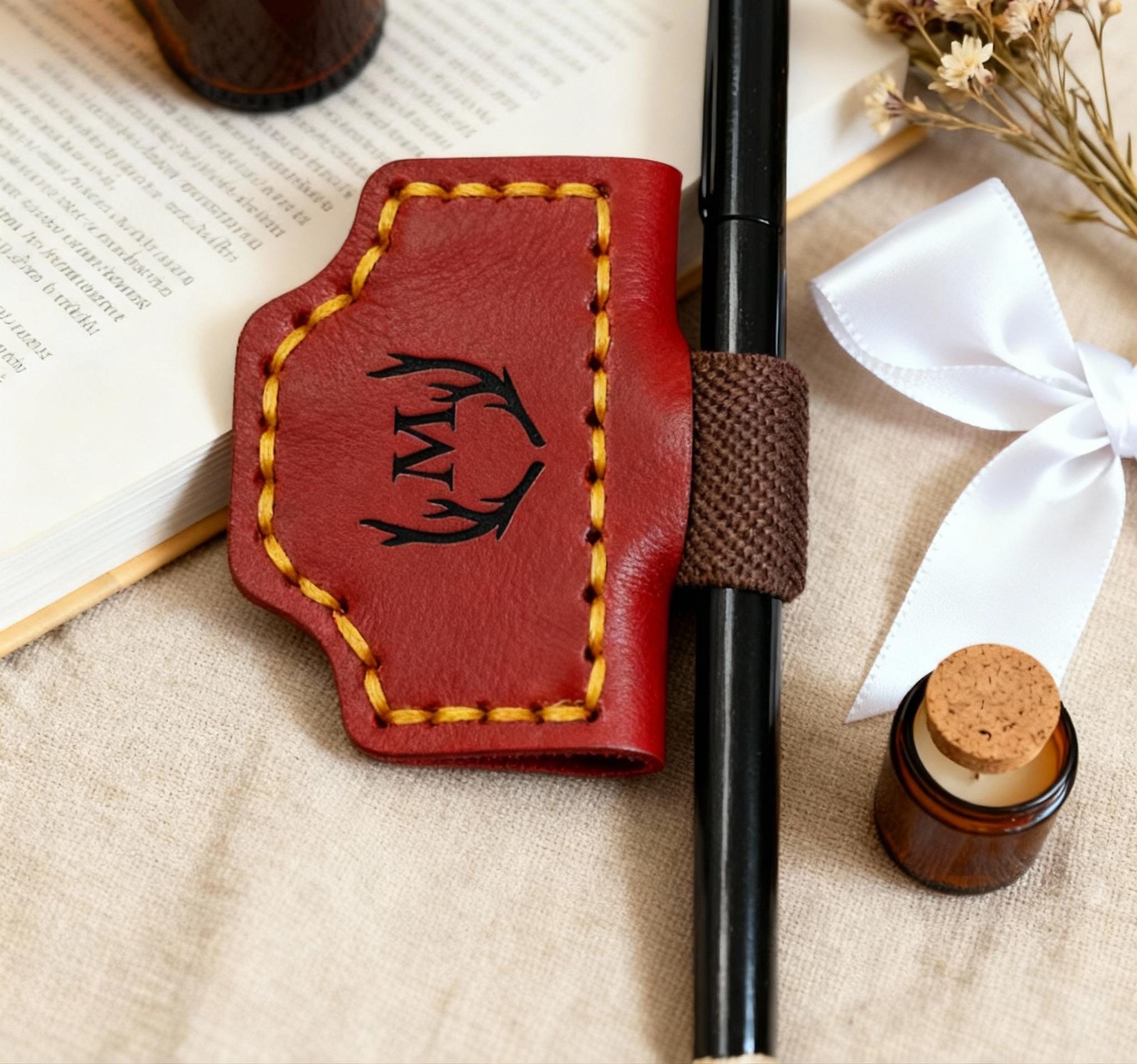Personalized Leather Magnetic Bookmark With Pen Clip: Handmade Reader ...