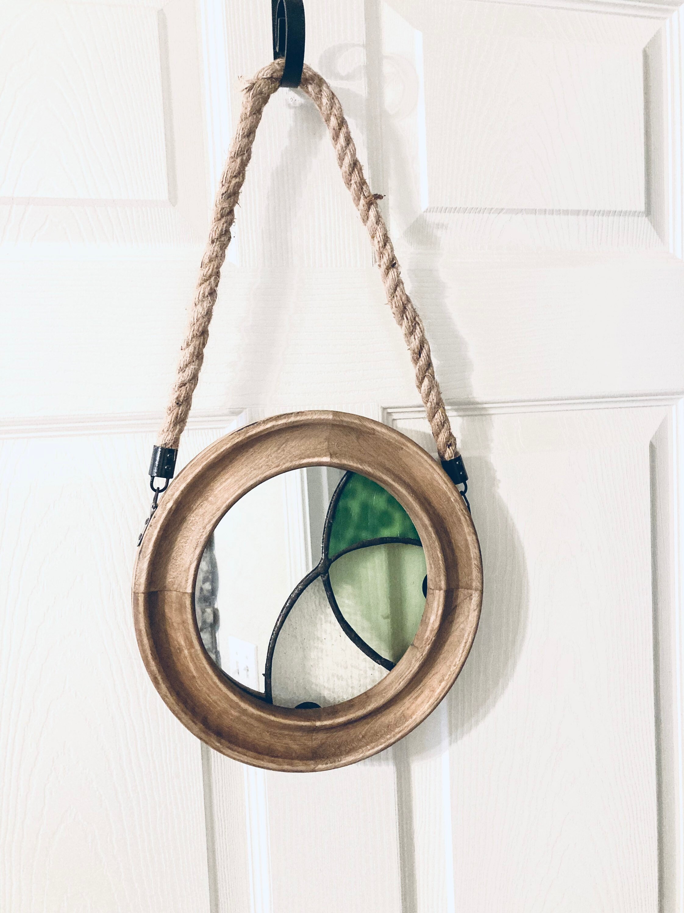 Green Stained Glass Rustic Round Mirror Farmhouse Antique | Etsy