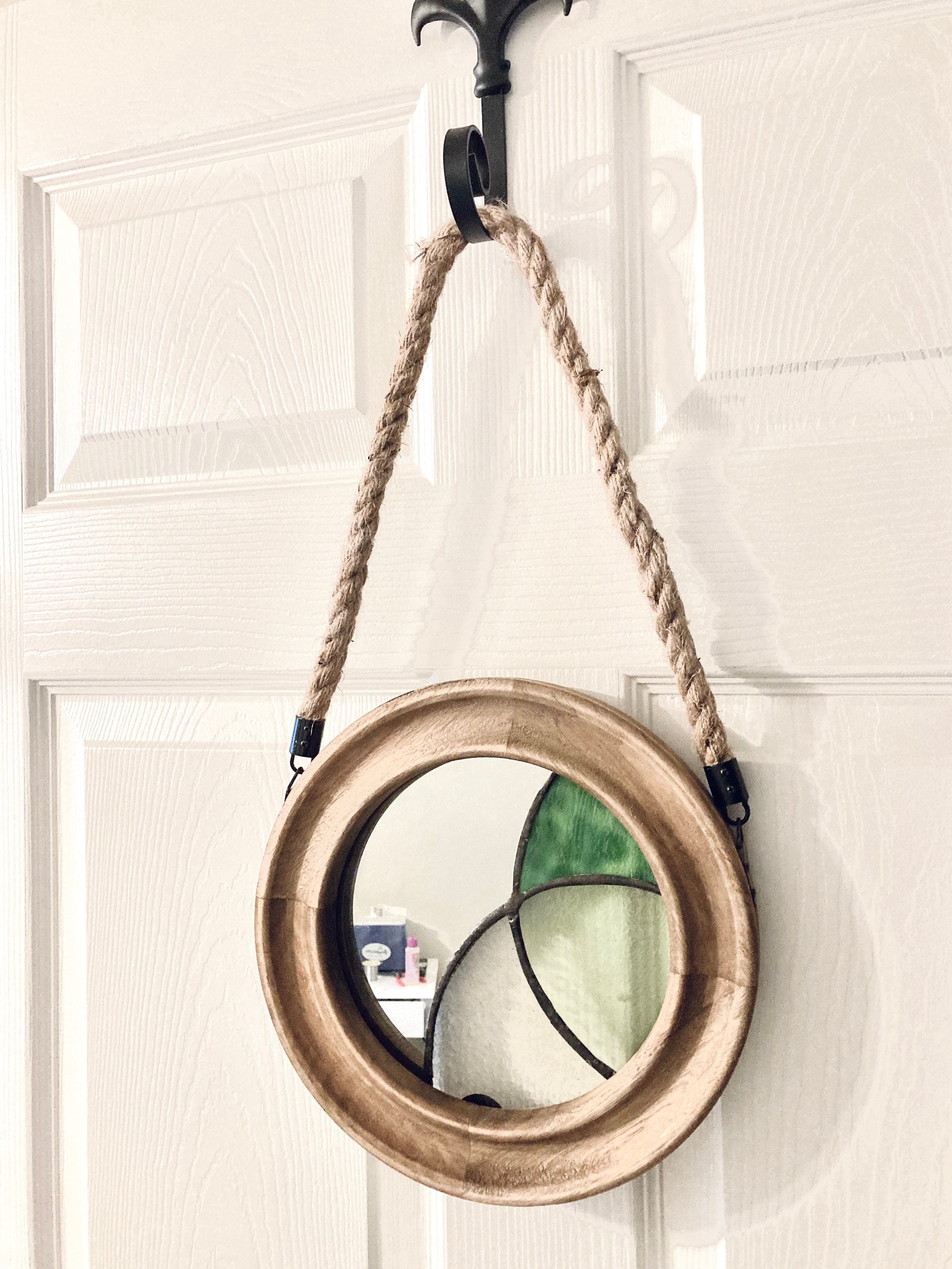 Green Stained Glass Rustic Round Mirror Farmhouse Antique | Etsy