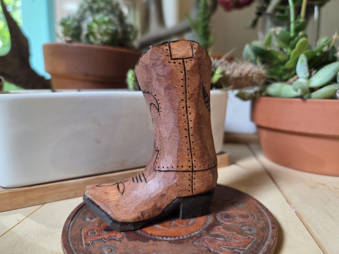 Hand Carved Wooden Cowboy Boot. Desktop Decoration, Western Decor. - Etsy
