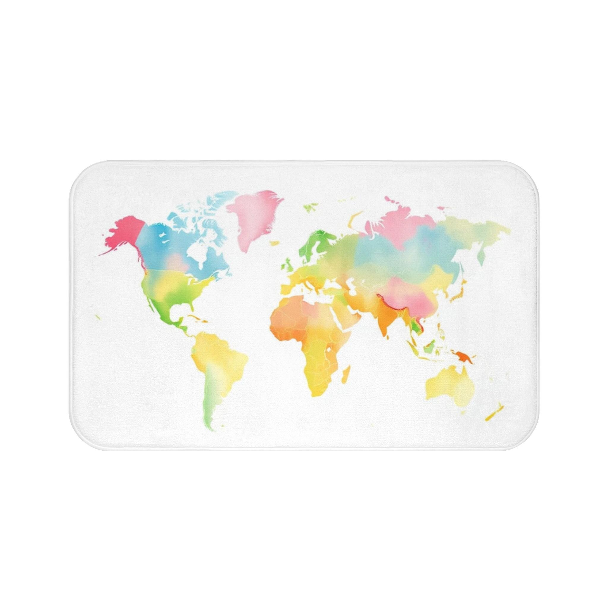 Colorful World Map Bath Mats - Vibrant Designs Floor Mat for Travel ...
