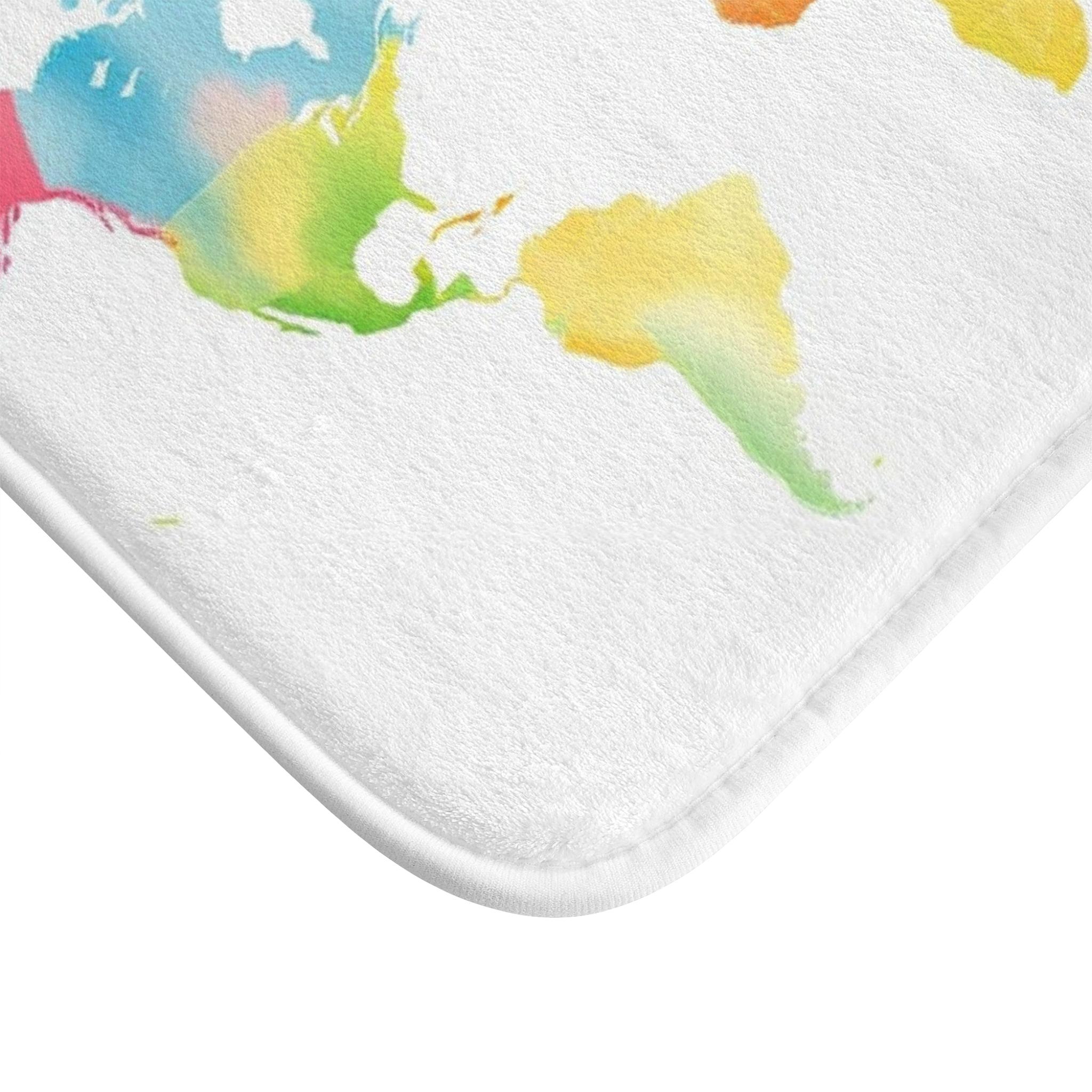 Colorful World Map Bath Mats - Vibrant Designs Floor Mat for Travel ...