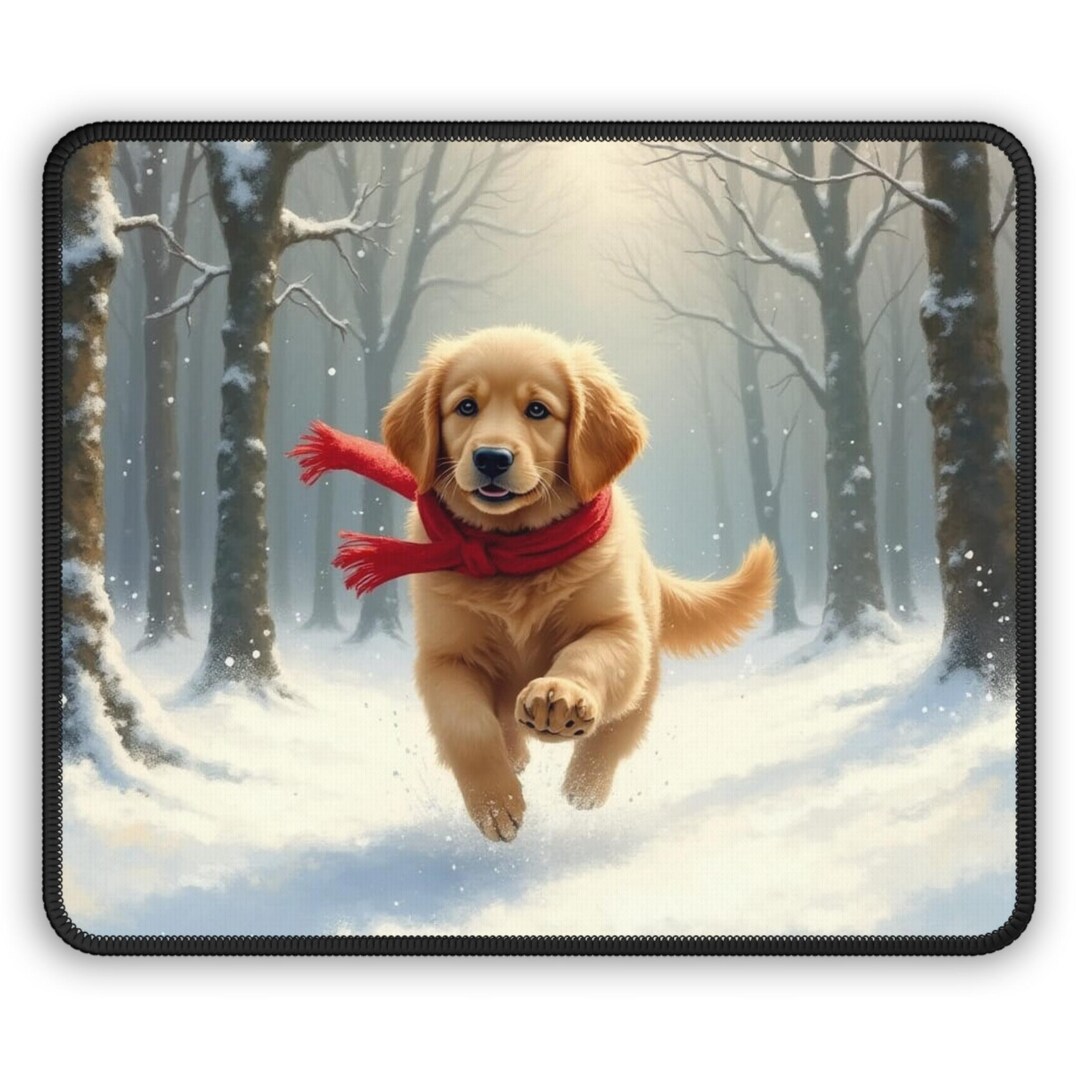 Golden Retriever Gaming Mouse Pad - Cozy Winter Pet Decor, Dog Lover ...
