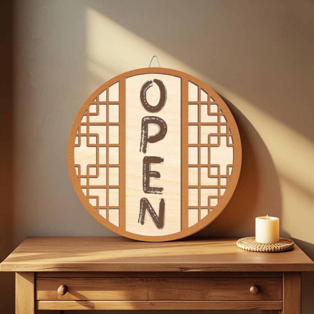 Korean Hanok Open Sign, Wooden Door Hanging Plaque for Business or Home ...
