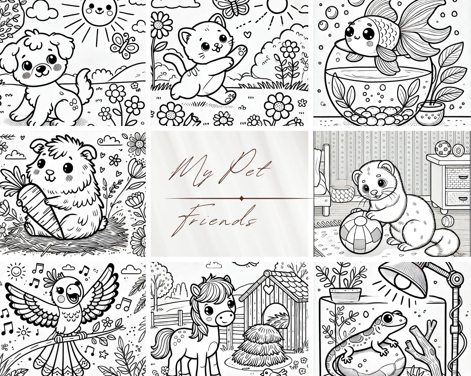 My Pet Friends Coloring Book | 10 Adorable Pet Printable Coloring Book ...