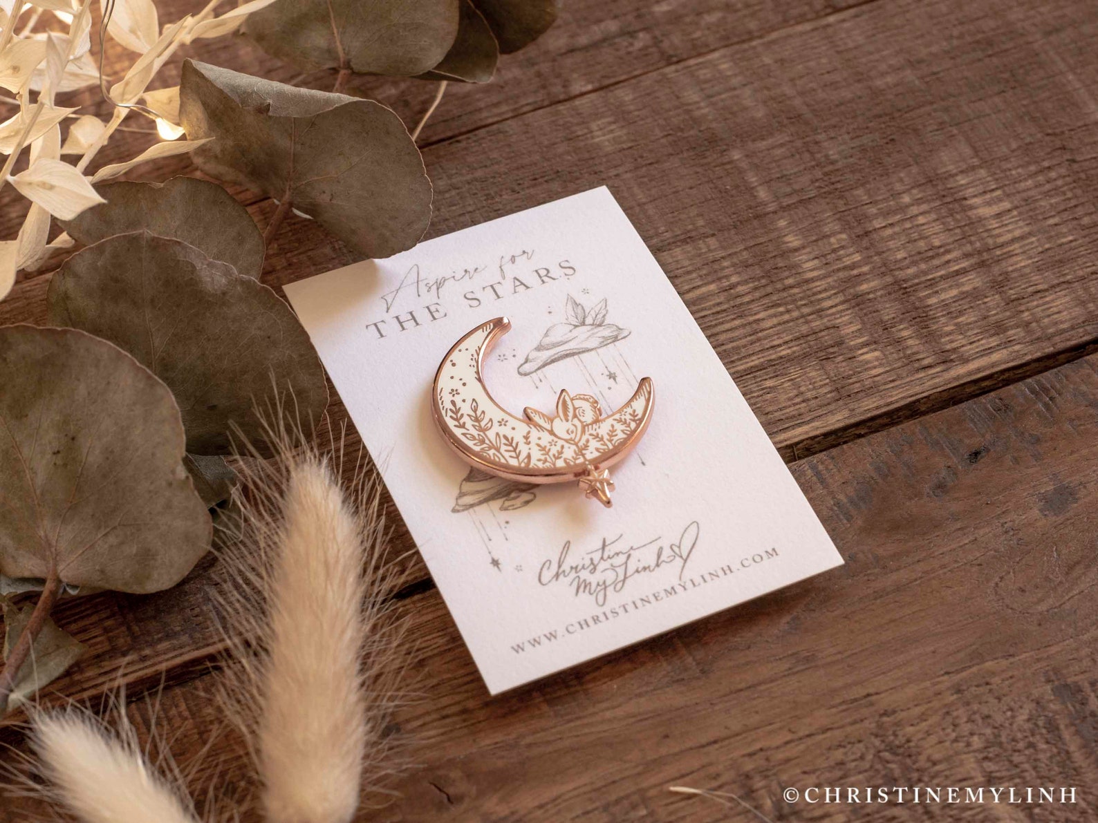 Catching Stars on the Moon | Rose Gold Enamel Lapel Pin - Etsy