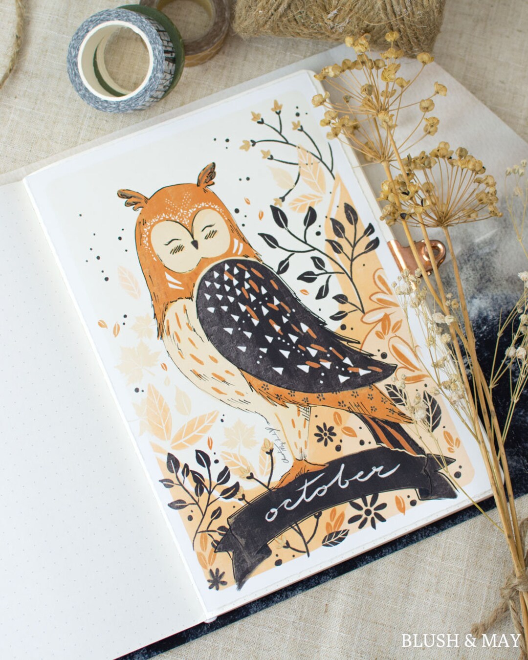 Autumn Owl Blank and October Printable for Journal or Planner - Etsy