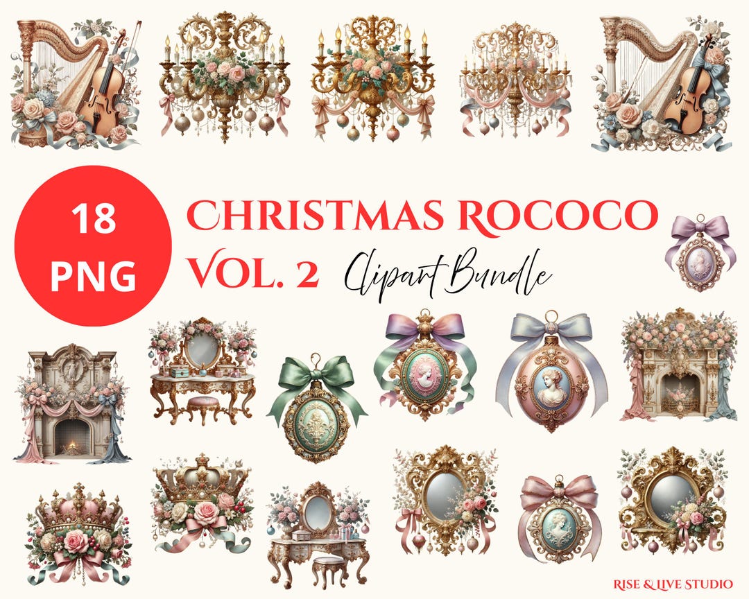 Christmas Rococo Volume 2 Clipart | Pink & Gold Vintage Graphics (PNG ...