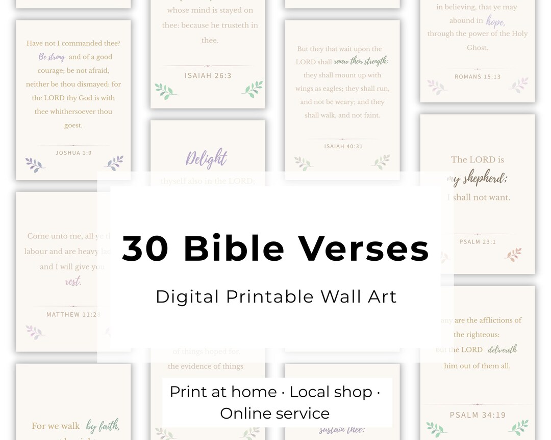 Bible Verse Wall Art Printable Set, Christian Scripture Prints, PDF ...