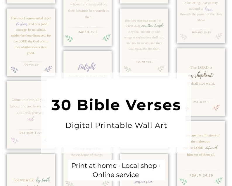 Bible Verse Wall Art Printable Set, Christian Scripture Prints, PDF ...