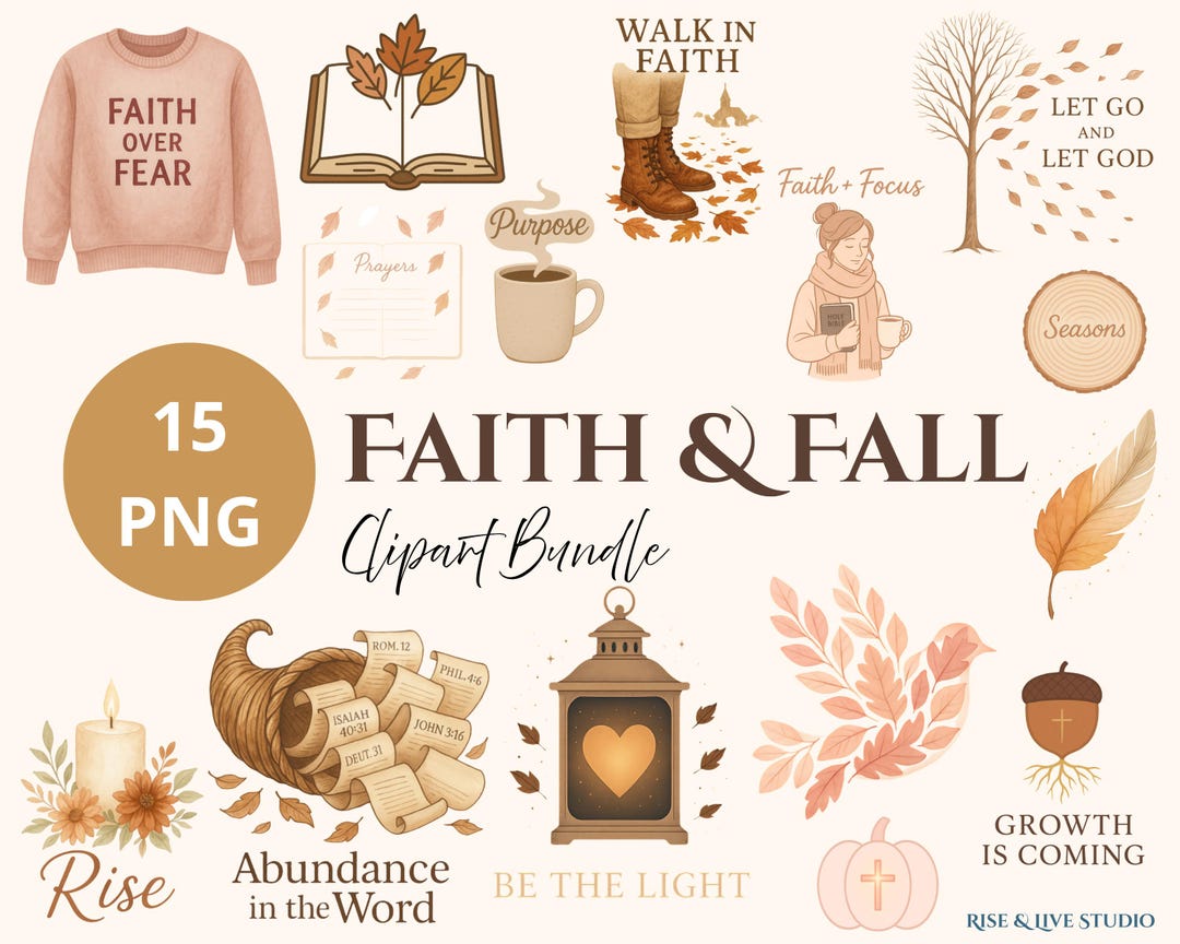 Faith Fall Clipart Bundle – 15 PNG Christian Autumn Graphics for Shirts ...