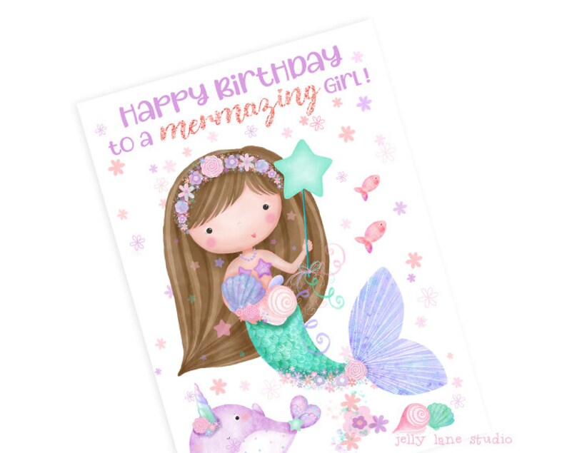 Mermaid Birthday Card, Mermazing, Printed Birthday Card for Girl, Eco ...