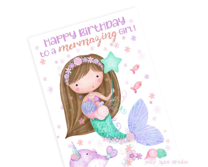 Mermaid Birthday Card, Mermazing, Printed Birthday Card for Girl, Eco ...