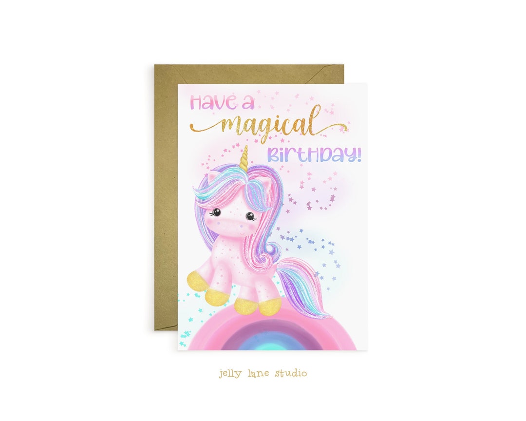 Unicorn Birthday Card, Printed Unicorn Greeting Card, Birthday Card for ...