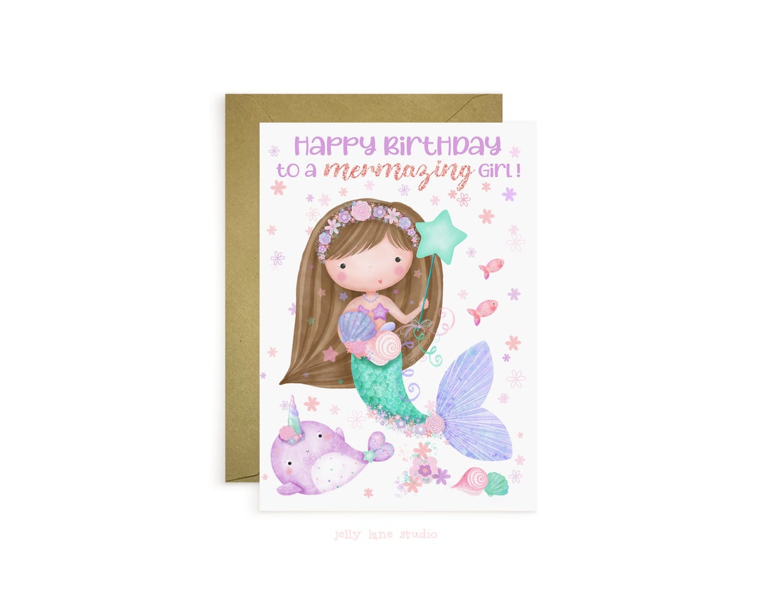 Mermaid Birthday Card, Mermazing, Printed Birthday Card for Girl, Eco ...