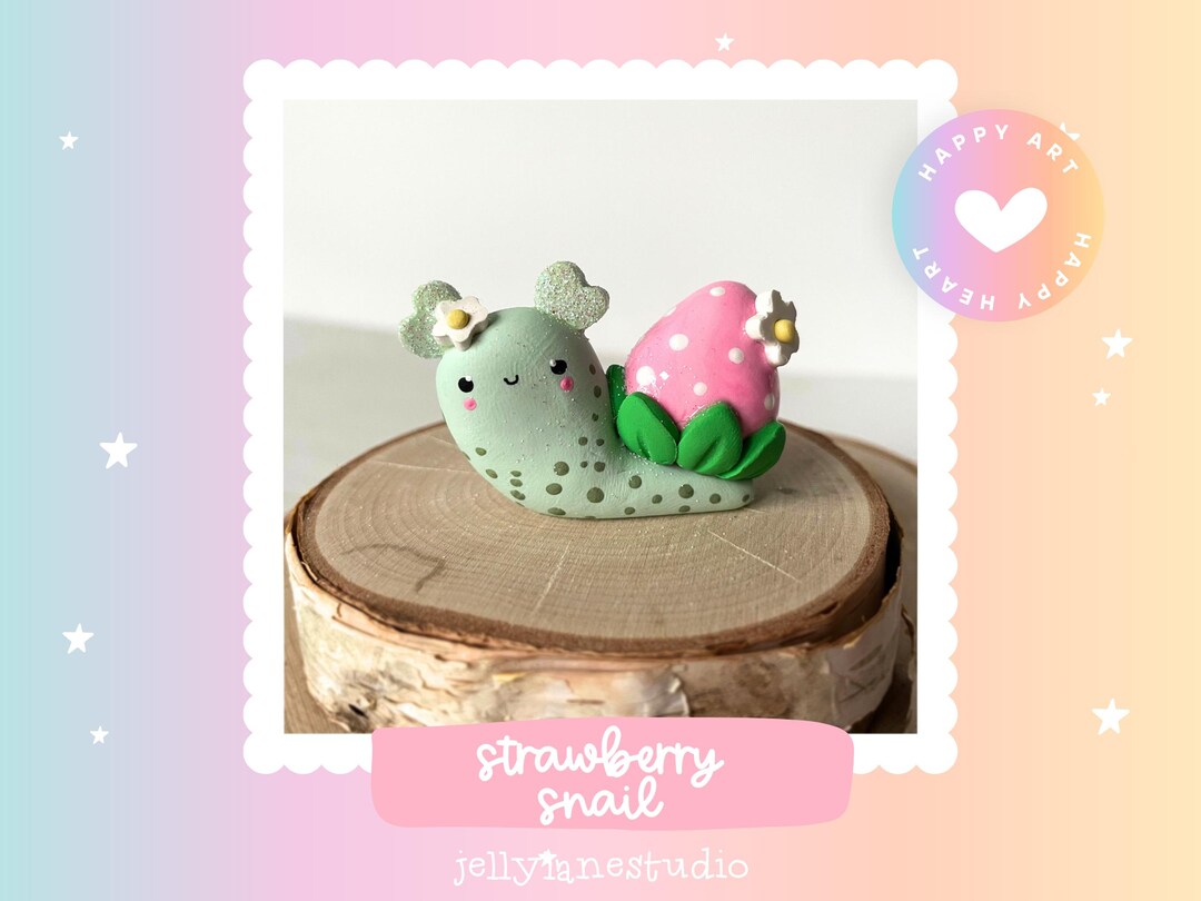 Strawberry Snail Desk Friend, Polymer Clay Snail Figurine, Handmade ...
