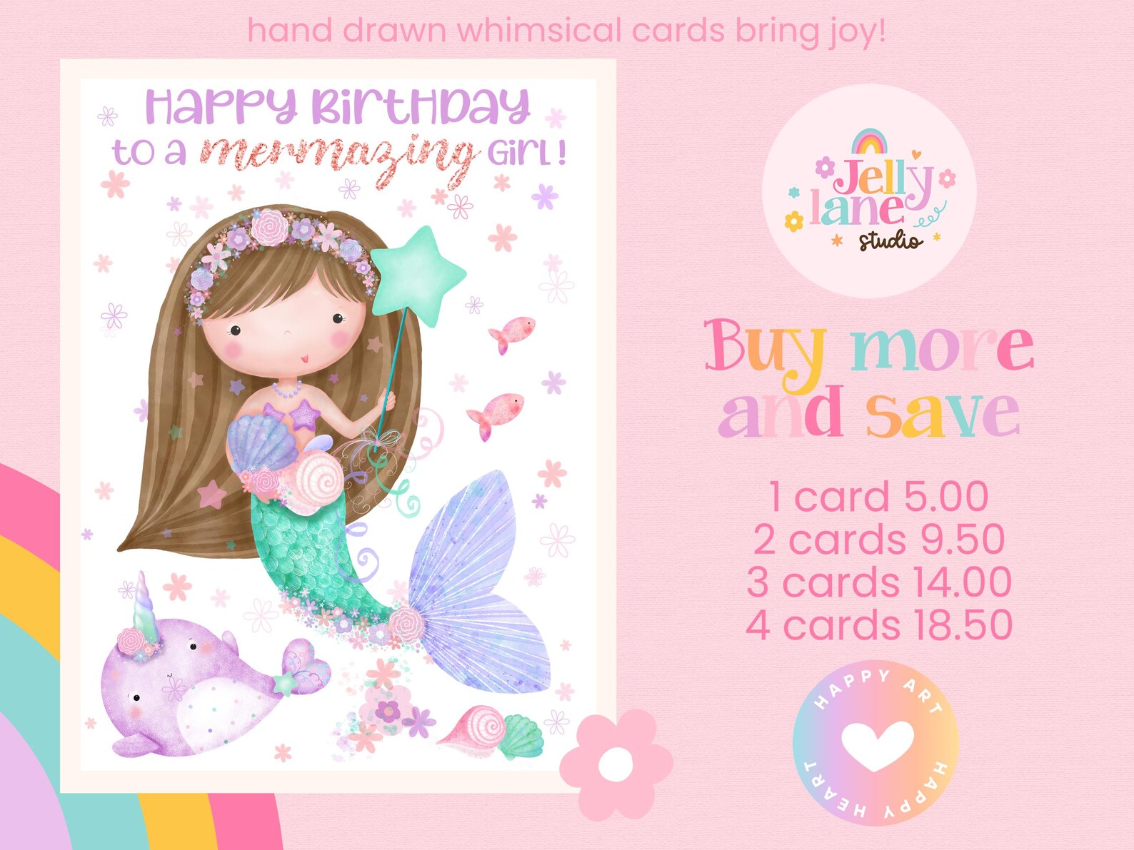 Mermaid Birthday Card, Mermazing, Printed Birthday Card for Girl, Eco ...