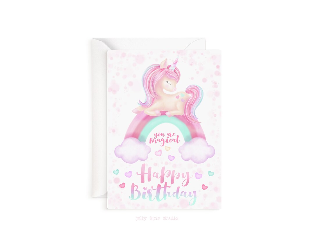 Unicorn Birthday Card, Printed Unicorn Greeting Card, Birthday Card for ...
