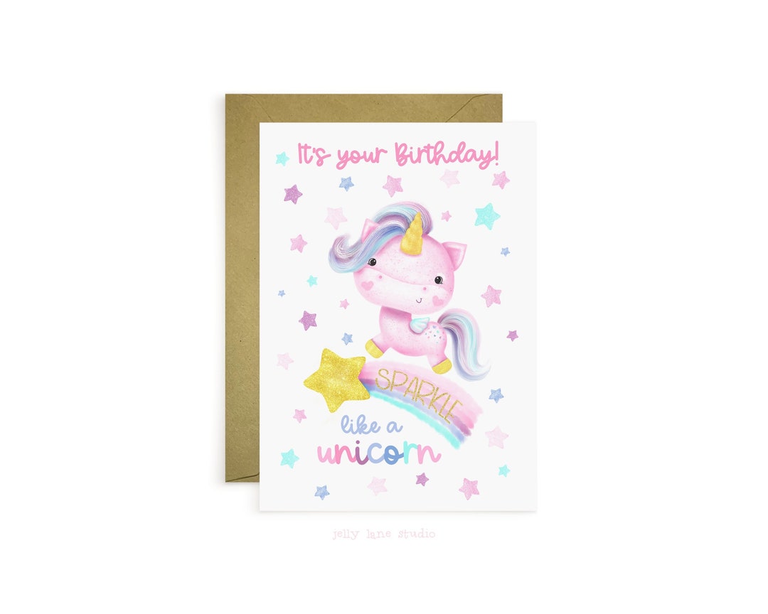 Unicorn Birthday Card, Printed Unicorn Greeting Card, Birthday Card for ...