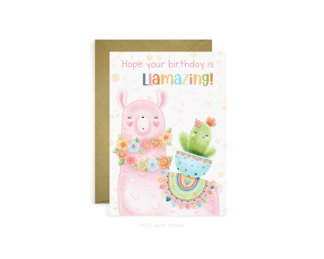 Llama Birthday Card, Printed Llama Greeting Card, Llamazing Birthday ...