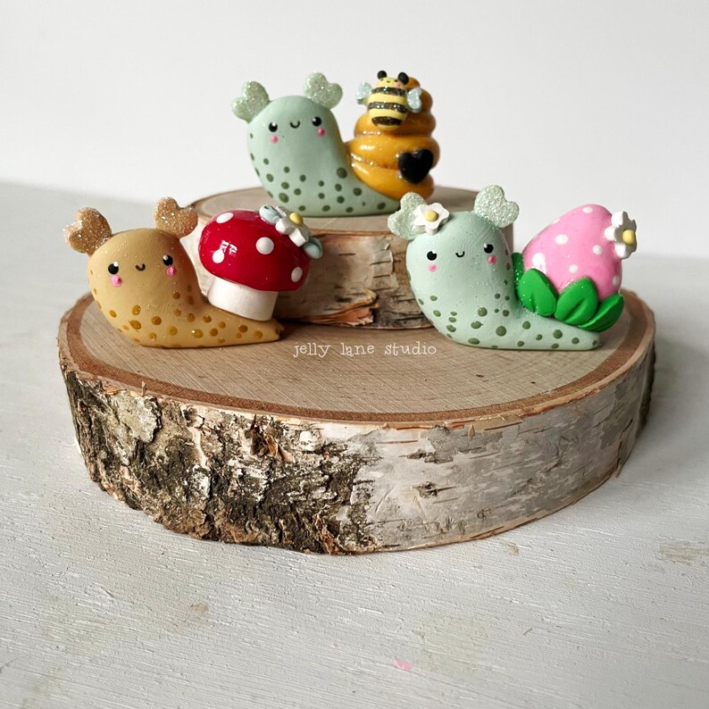 Strawberry Snail Desk Friend, Polymer Clay Snail Figurine, Handmade ...