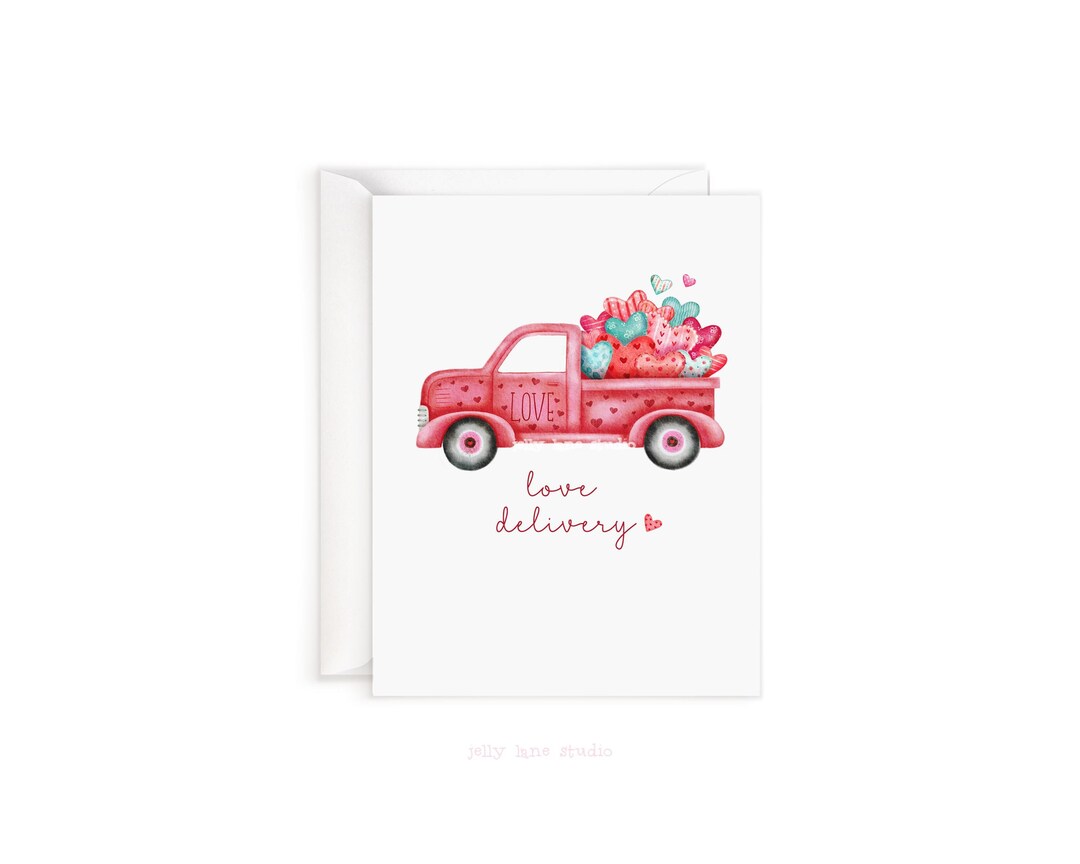 Vintage Truck Valentine's Day Card, Printed A2 Valentine, Cute Couple ...