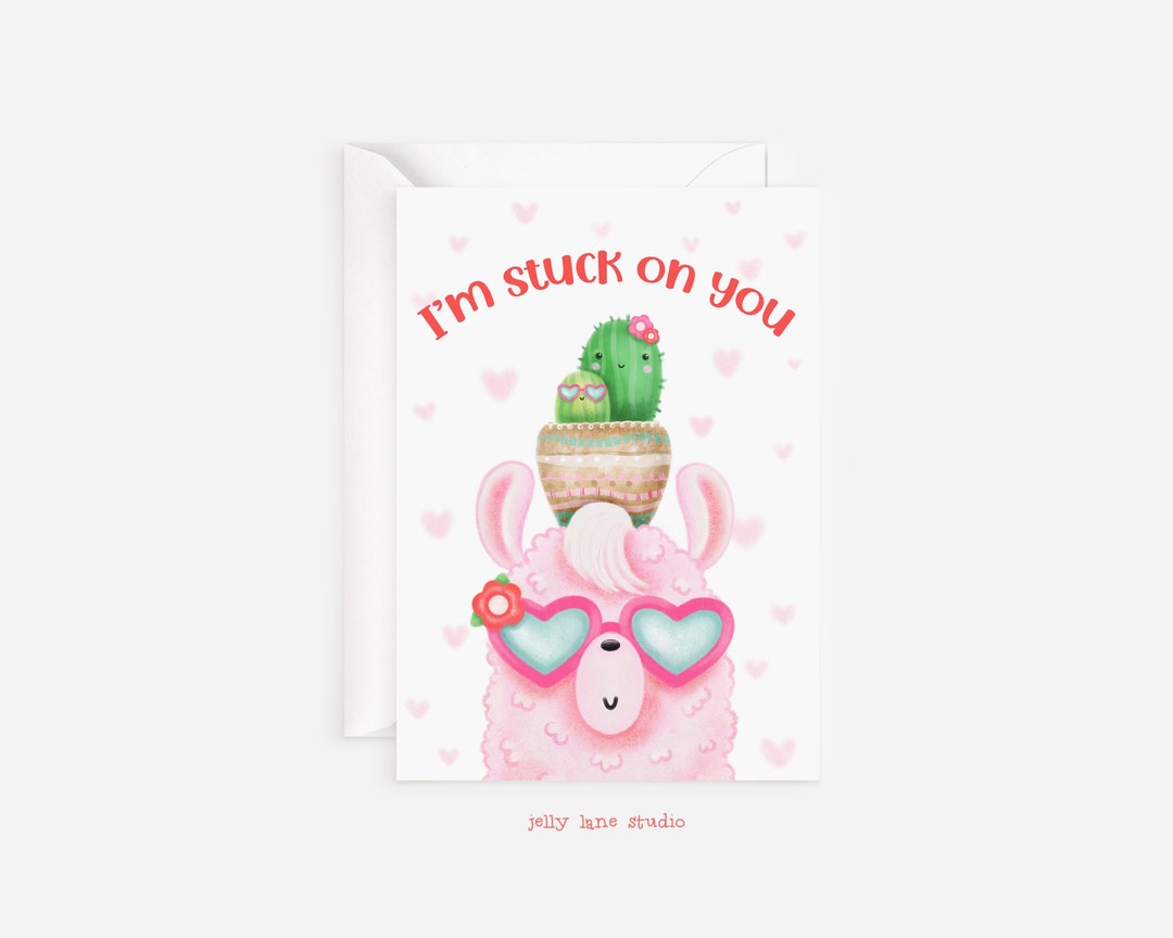 Llama Valentine's Day Card, Printed Llama Greeting Card, Cute Llama and ...