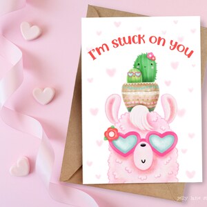 Llama Valentine's Day Card, Printed Llama Greeting Card, Cute Llama and ...