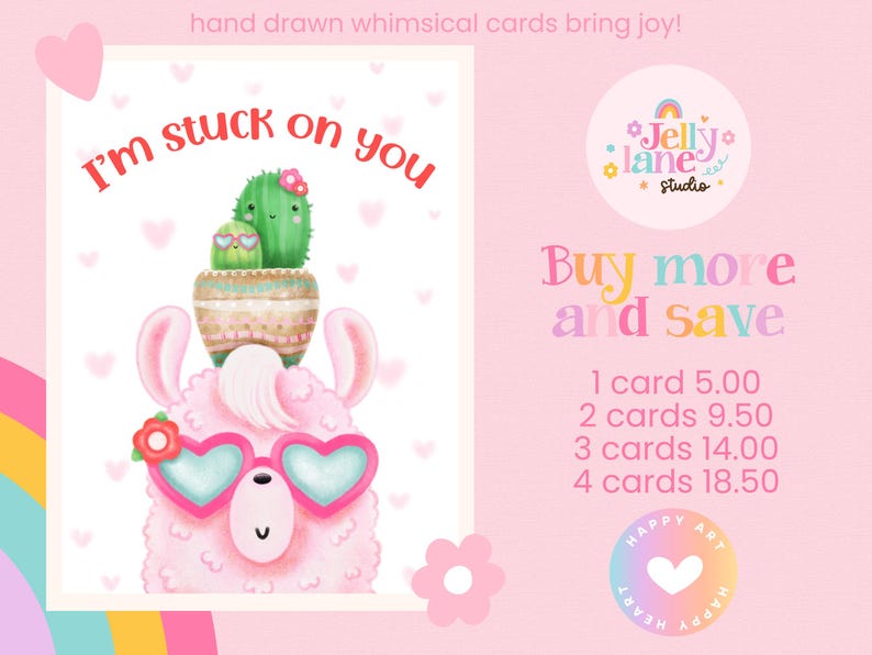 Llama Valentine's Day Card, Printed Llama Greeting Card, Cute Llama and ...