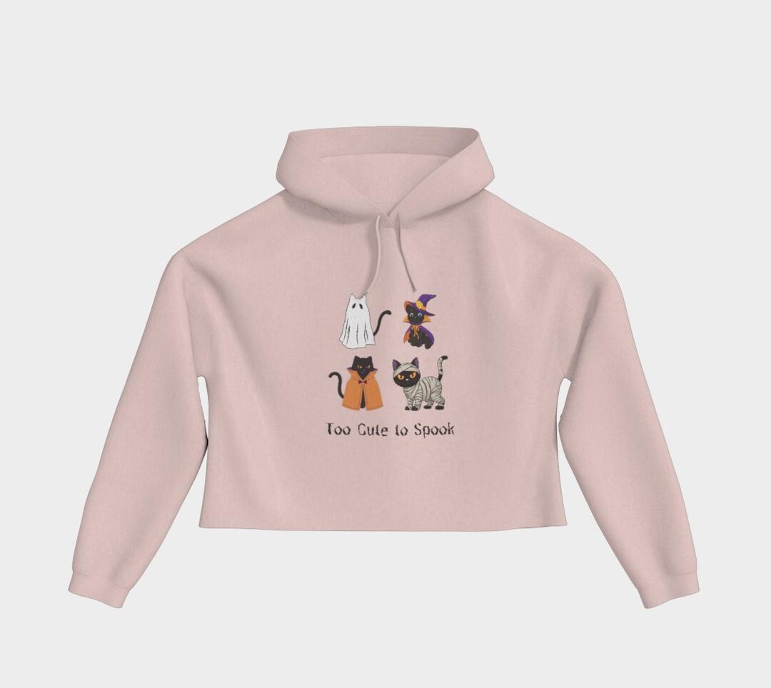 Halloween Crop Top Hoodie: Black Cats, Ghost, Witch - Lightweight ...