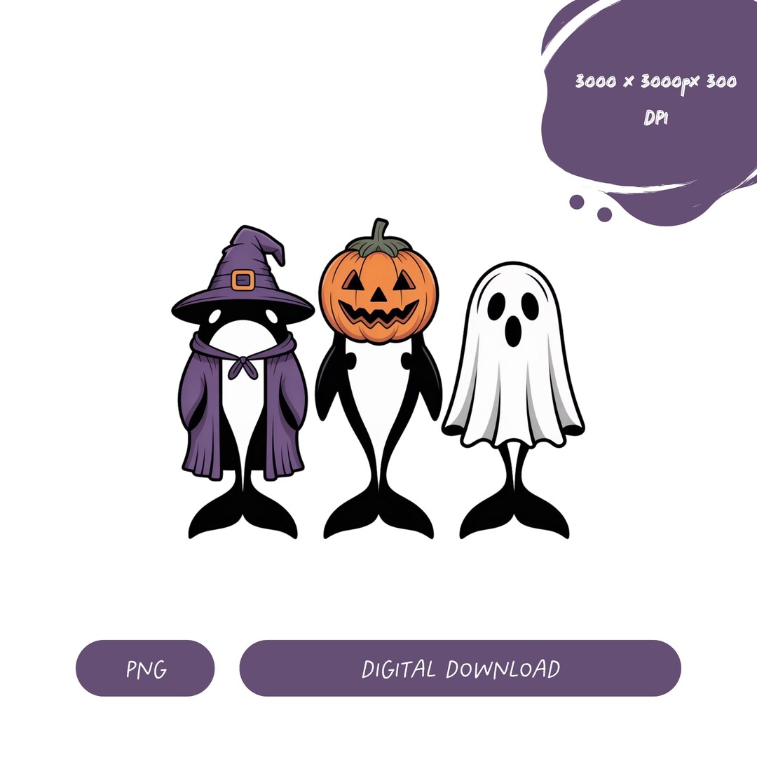 Spooky Orca Whale Halloween PNG Retro Pumpkin Witch Ghost Design for ...