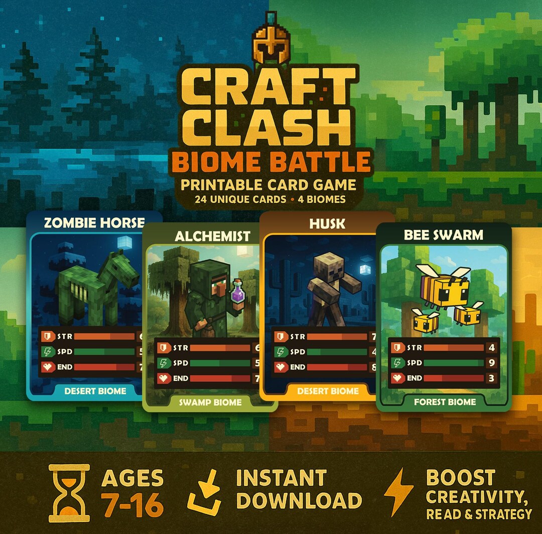 Minecraft Card Game | Craft Clash Biome Battle (PDF) - Etsy