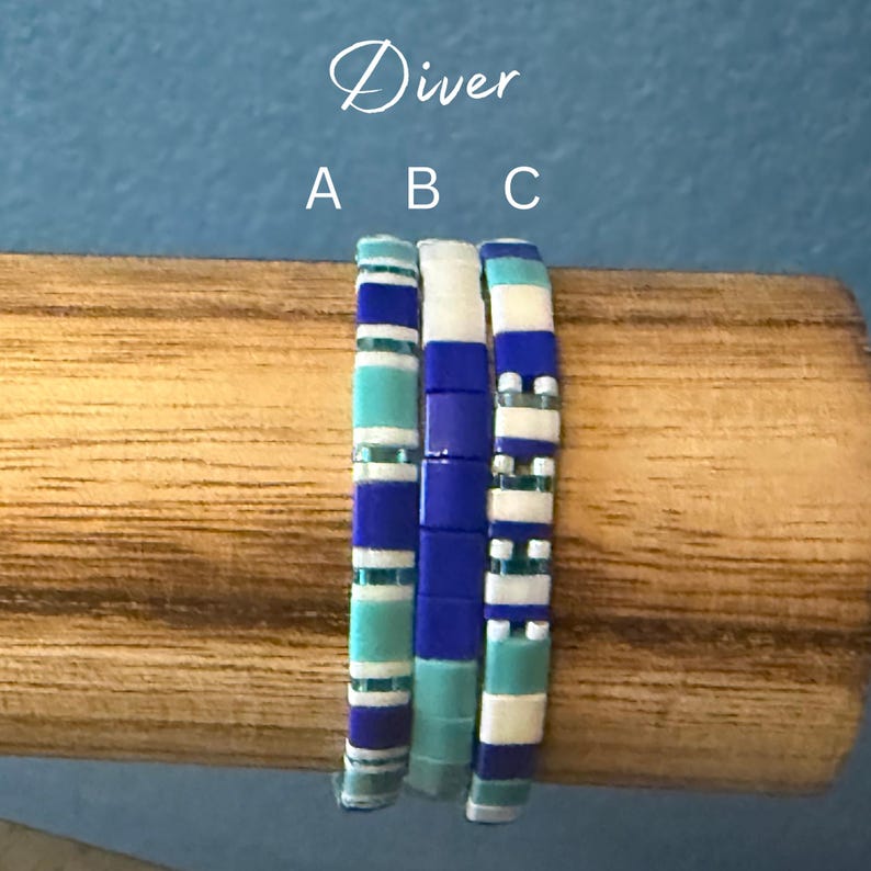 Diver Tila Bead Stackable Waterproof Bracelets, Blue, Teal, White - Etsy