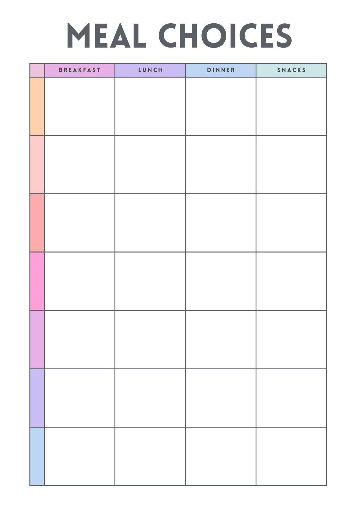 ADHD Easy Simple Meal Planner Printable | Fillable PDF - Etsy