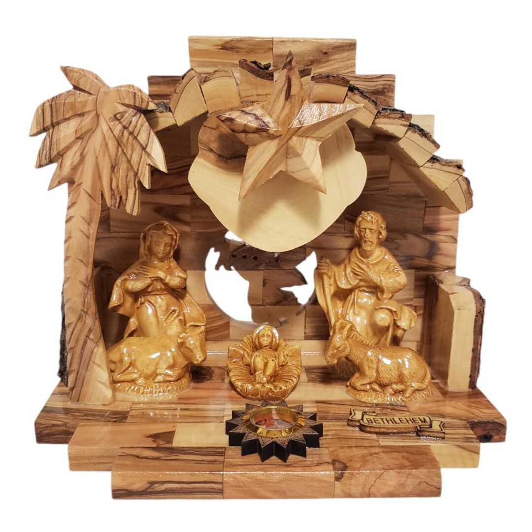 Olive Wood & Alabaster Musical Nativity Scene From the Holy Land - Etsy