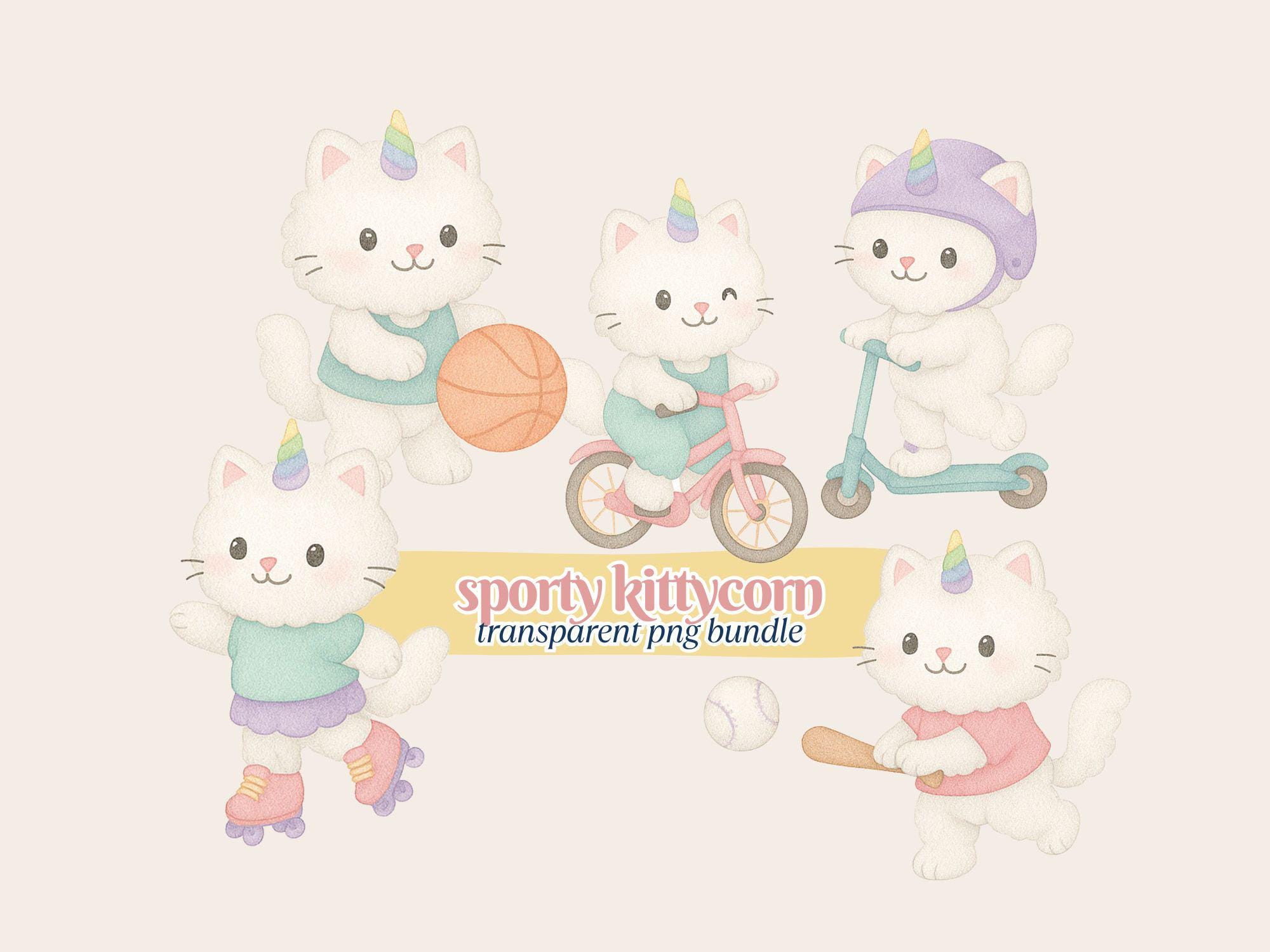 Kittycorn Tea Party PNG Bundle | Transparent Background | Watercolor ...