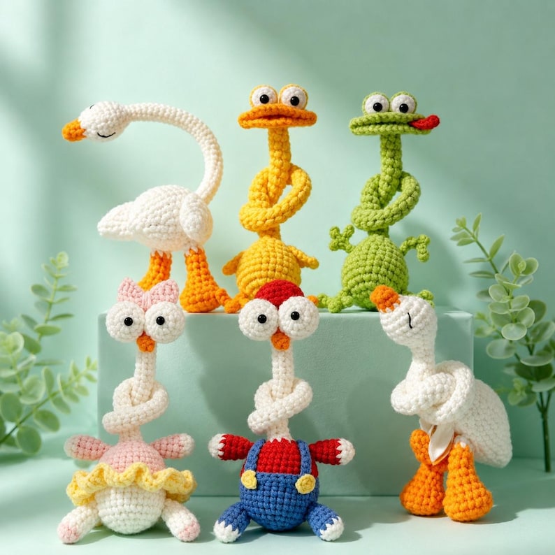 6-in-1 Long Neck Animal Crochet Pattern Amigurumi PDF, Bag Charm ...