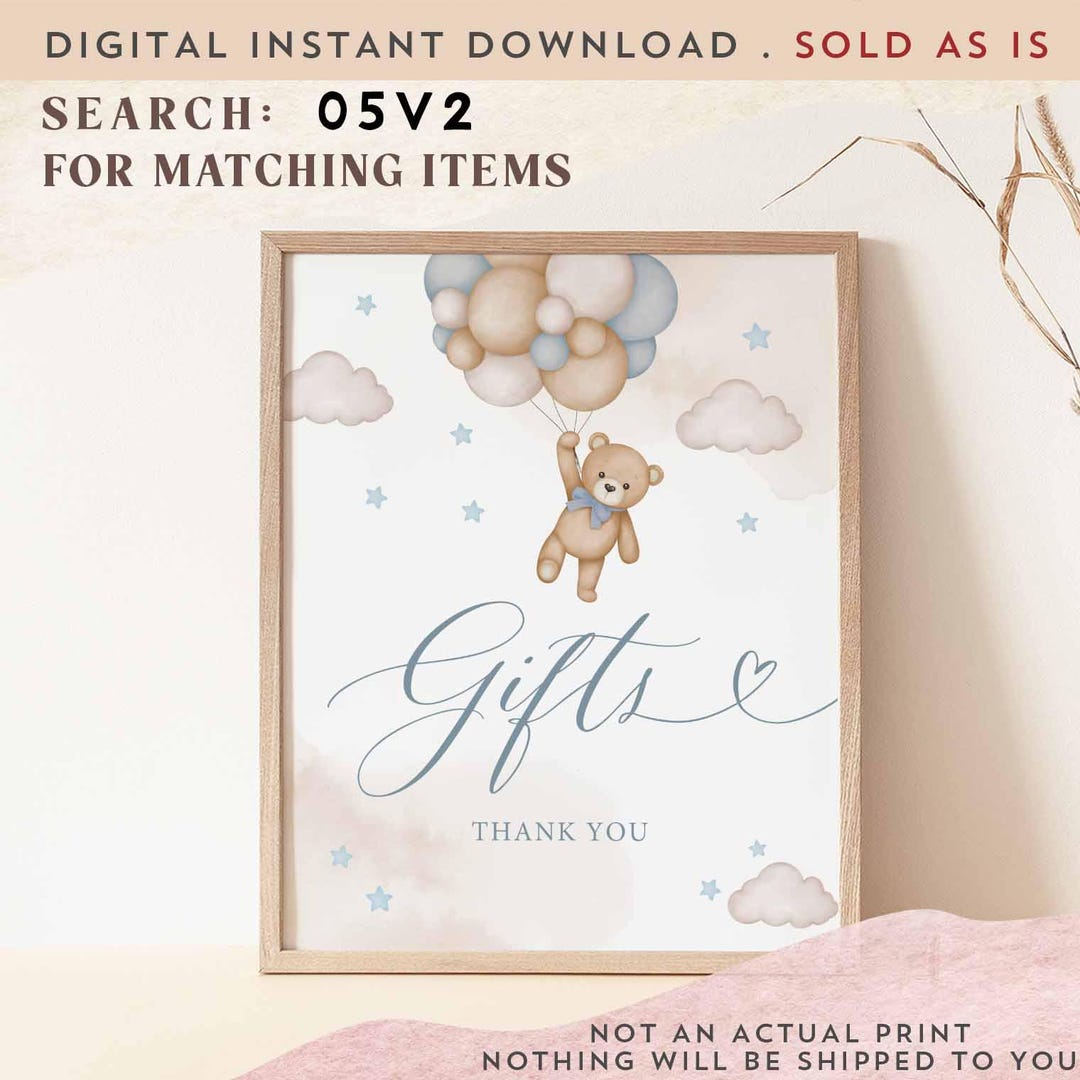 Boy Blue Teddy Bear Balloon Baby Shower Gift Sign Baby Shower Bearly ...