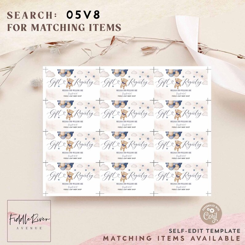 Editable Dusty Navy Blue Teddy Bear Gift Insert Card Registry Card Gift ...